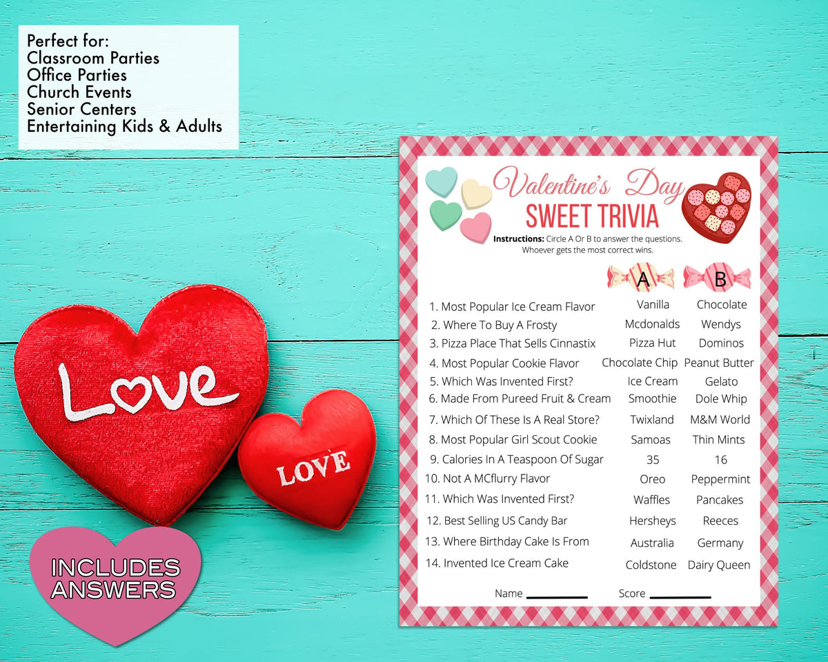 Valentines Day Fun Sweets Trivia Game -Classroom Office Party Game For ...