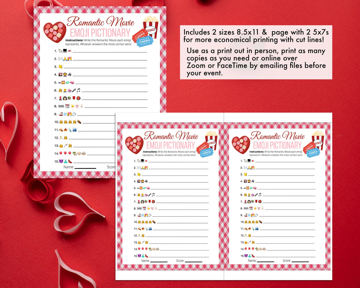 Romantic Movie Emoji Pictionary Game -Classroom Office Valentines Day ...