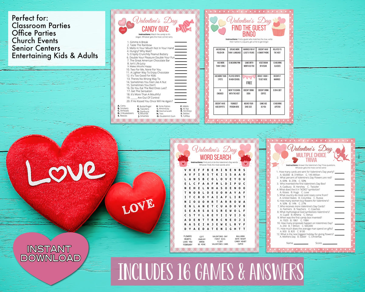 Valentines Day 16 Fun Party Games Bundle -Classroom Office Party Game ...
