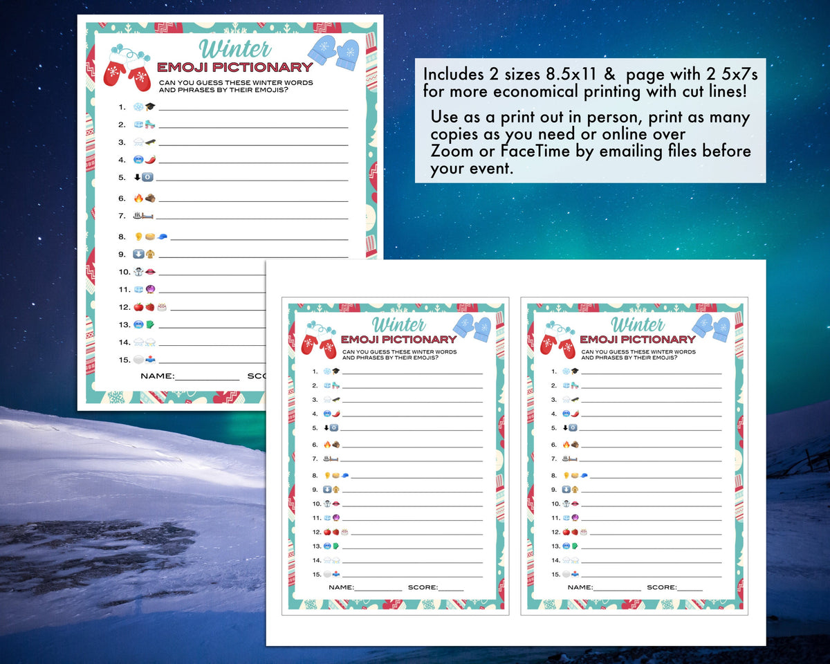 Winter Emoji Game, Emoji Pictionary, Party Game, Emoji Game, For Adult ...