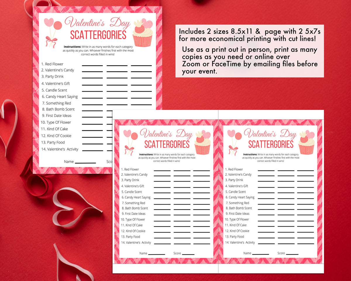 Scattergories Word Trivia Game -Classroom Office Valentines Day Party ...