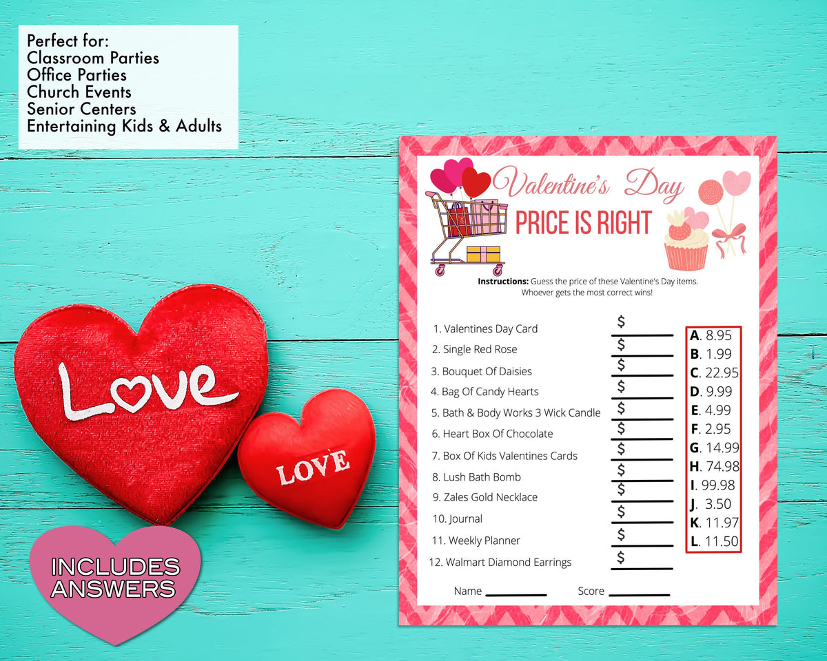 Valentines Day Fun Price Is Right Game -Classroom Office Party Game Fo ...