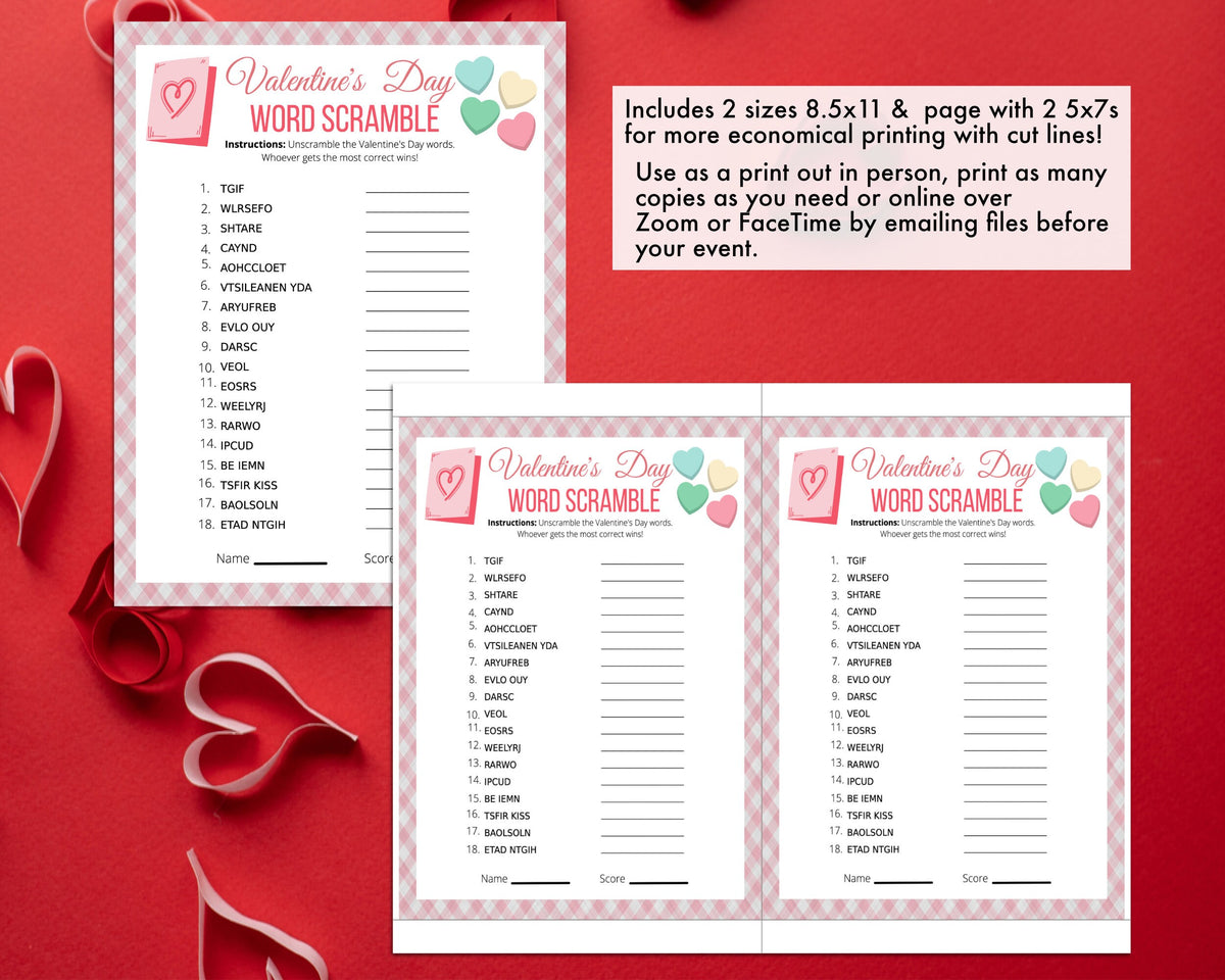 Valentines Day Word Scramble Game -Classroom Office Valentines Day Par ...