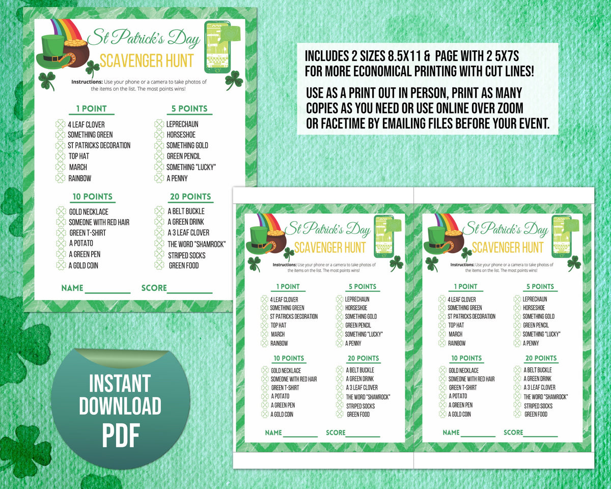 St Patricks Day Scavenger Hunt Game, St Paddys Office Classroom Printa ...