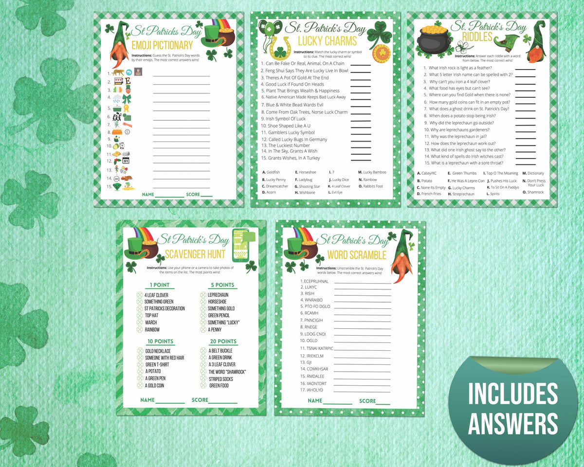 Printable St Patricks Day 10 Game Bundle | St Paddys Office Classroom ...