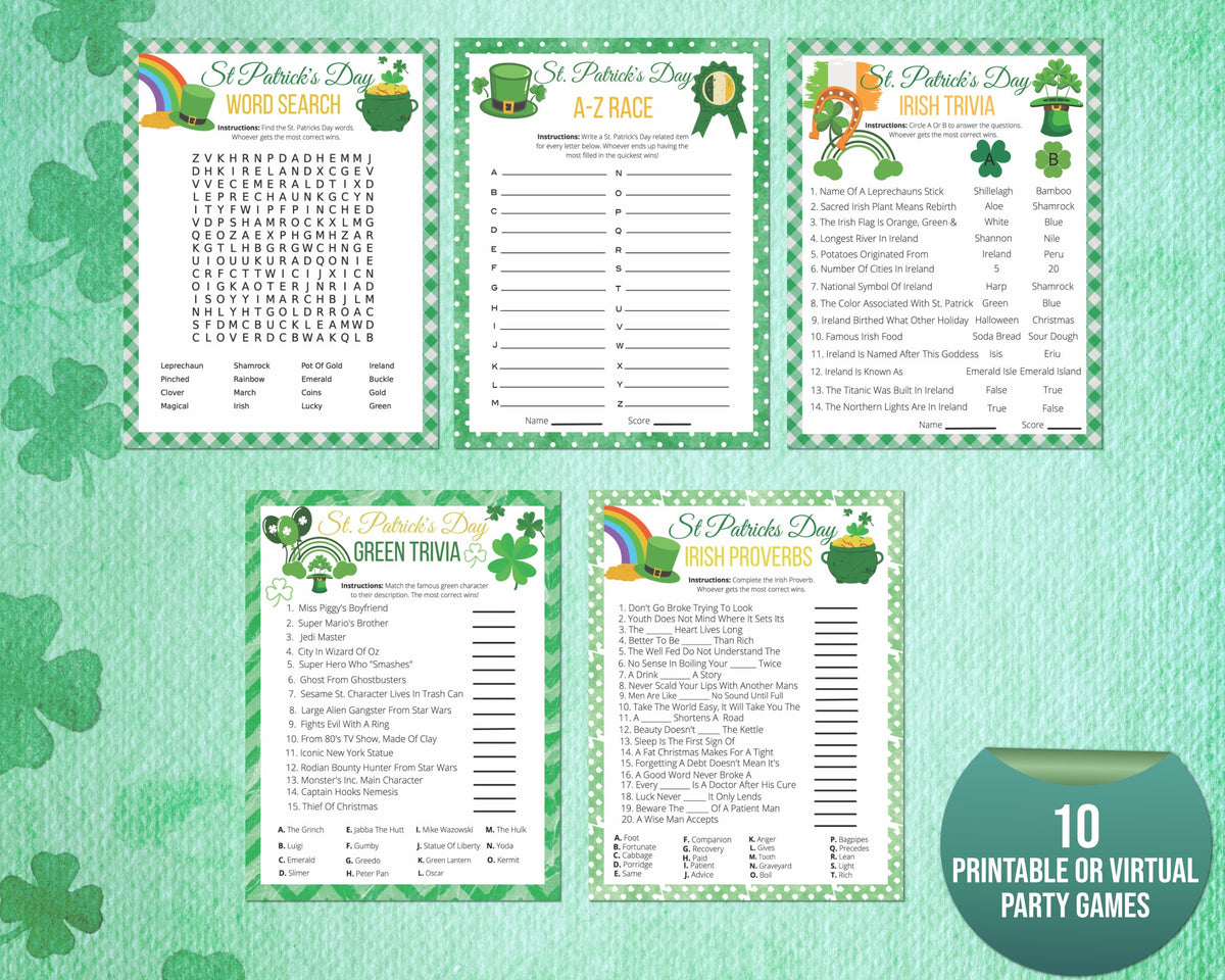 Printable St Patricks Day 10 Game Bundle | St Paddys Office Classroom ...