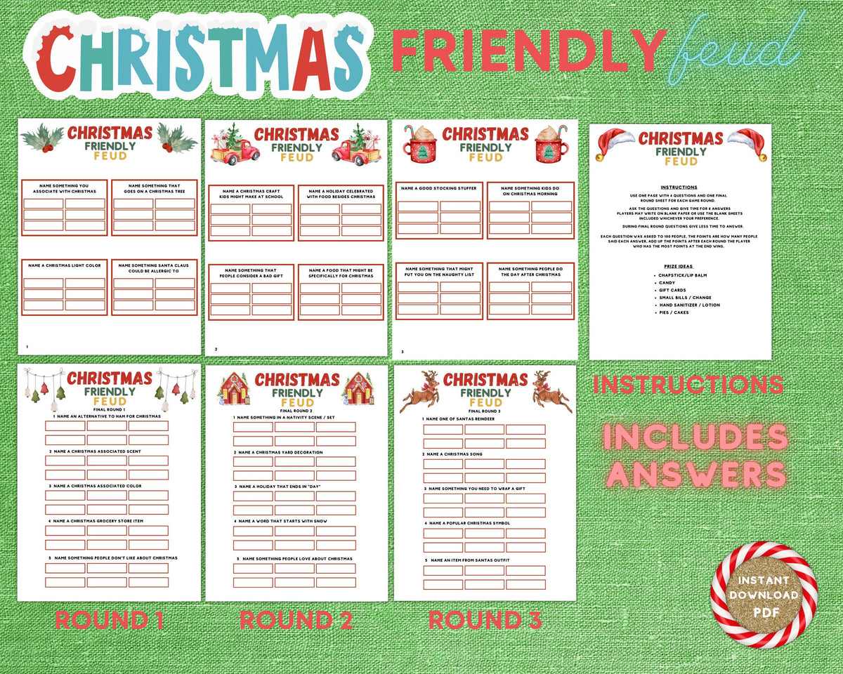 Family Friendly Feud Christmas Trivia Printable Game, Christmas Day Ev ...
