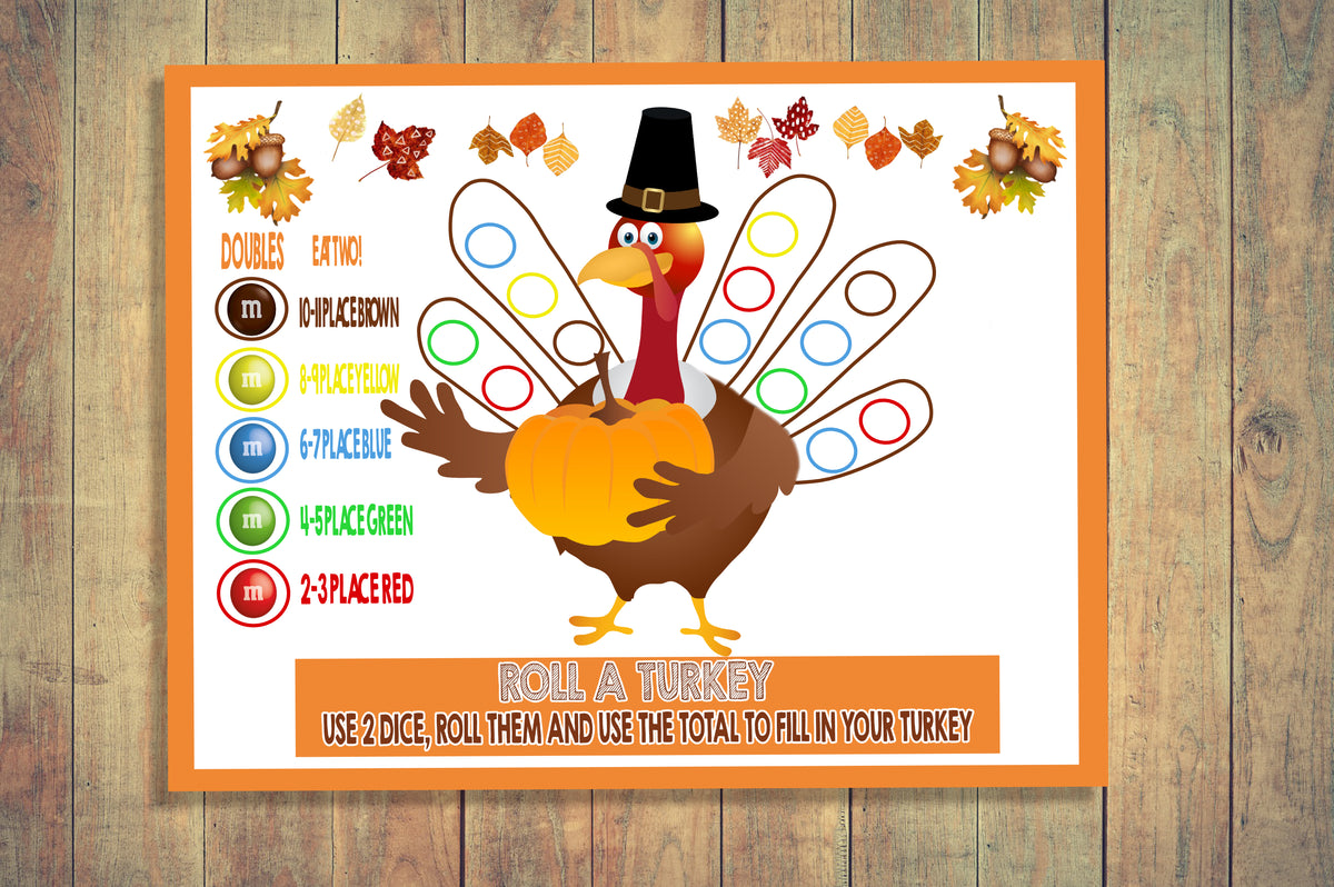 Thanksgiving Friendsgiving Party Roll A Turkey Game, Printable Kids Ac ...