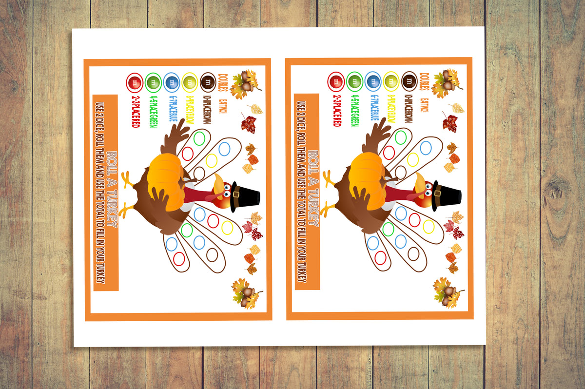 Thanksgiving Friendsgiving Party Roll A Turkey Game, Printable Kids Ac ...