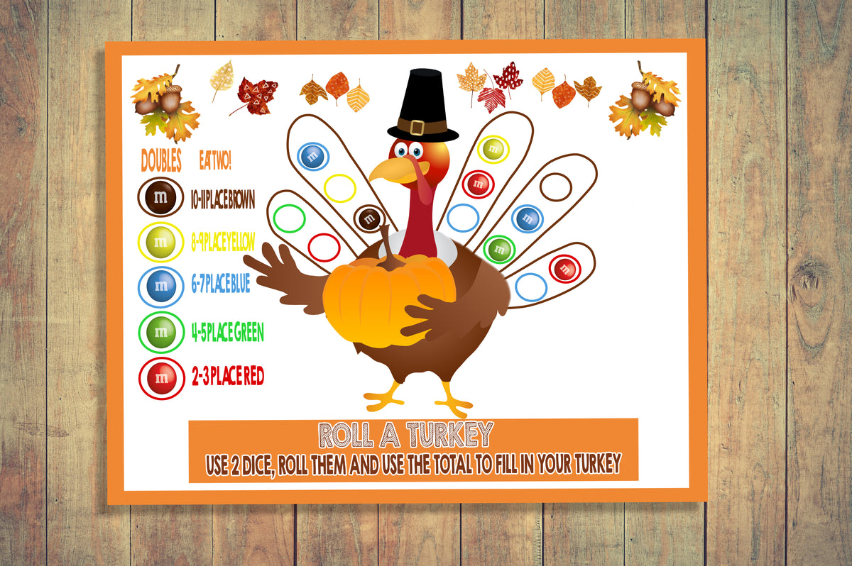 Thanksgiving Friendsgiving Party Roll A Turkey Game, Printable Kids Ac ...