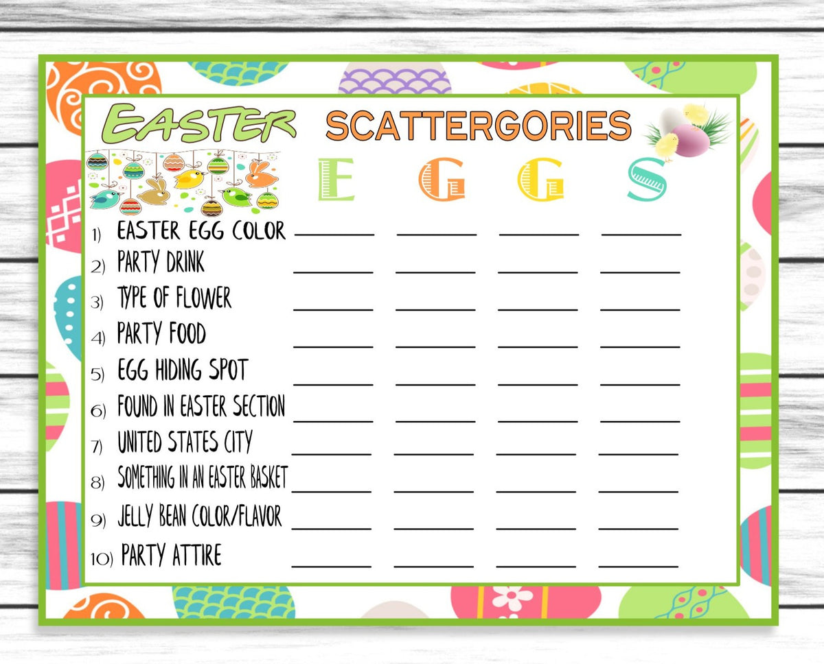 Easter Scattergories Party Word Game, Printable Or Virtual Easter Acti ...