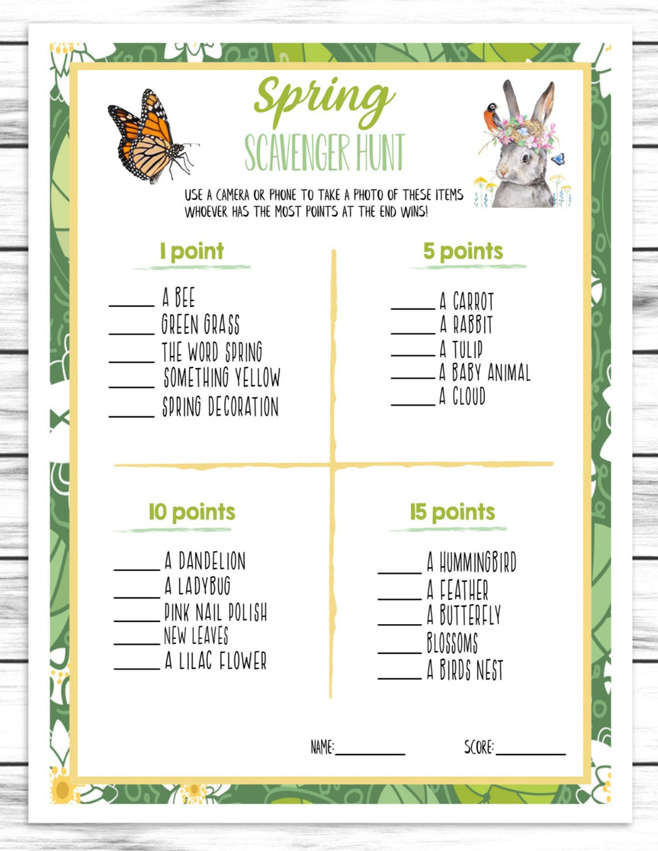 Spring Party Scavenger Hunt, Kids Or Adults Spring Printable Or Virtua ...