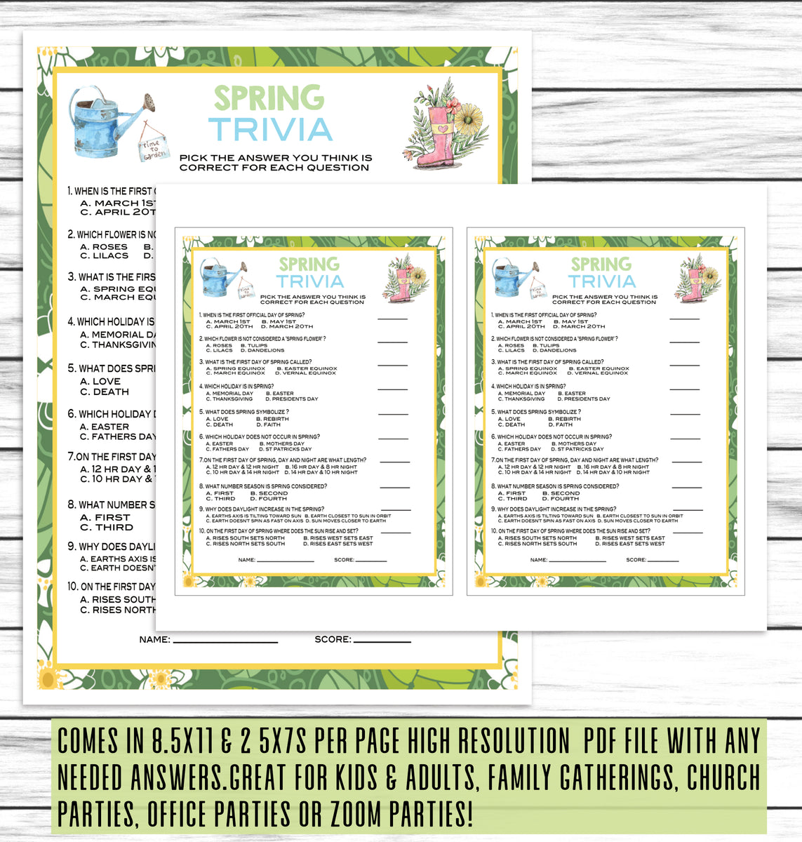 Spring Party Trivia Game, Kids Or Adults Spring Printable Or Virtual G ...