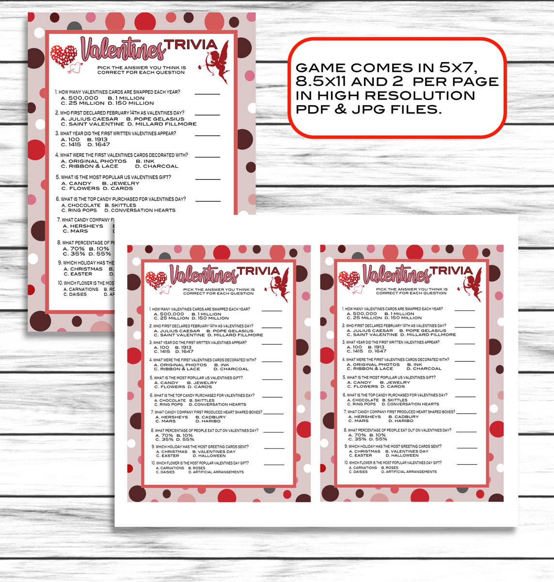 Valentines Day Trivia Printable Or Virtual Game, Kids Adults Activity ...
