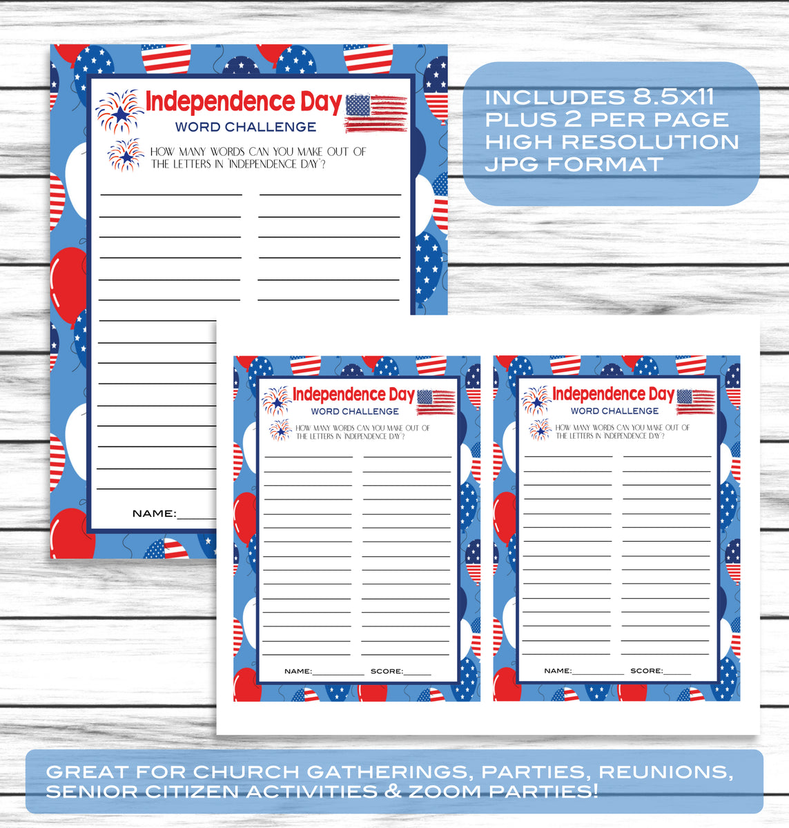 July 4th Party Word Challenge Game, Printable Kids Activity Sheet, Ins ...