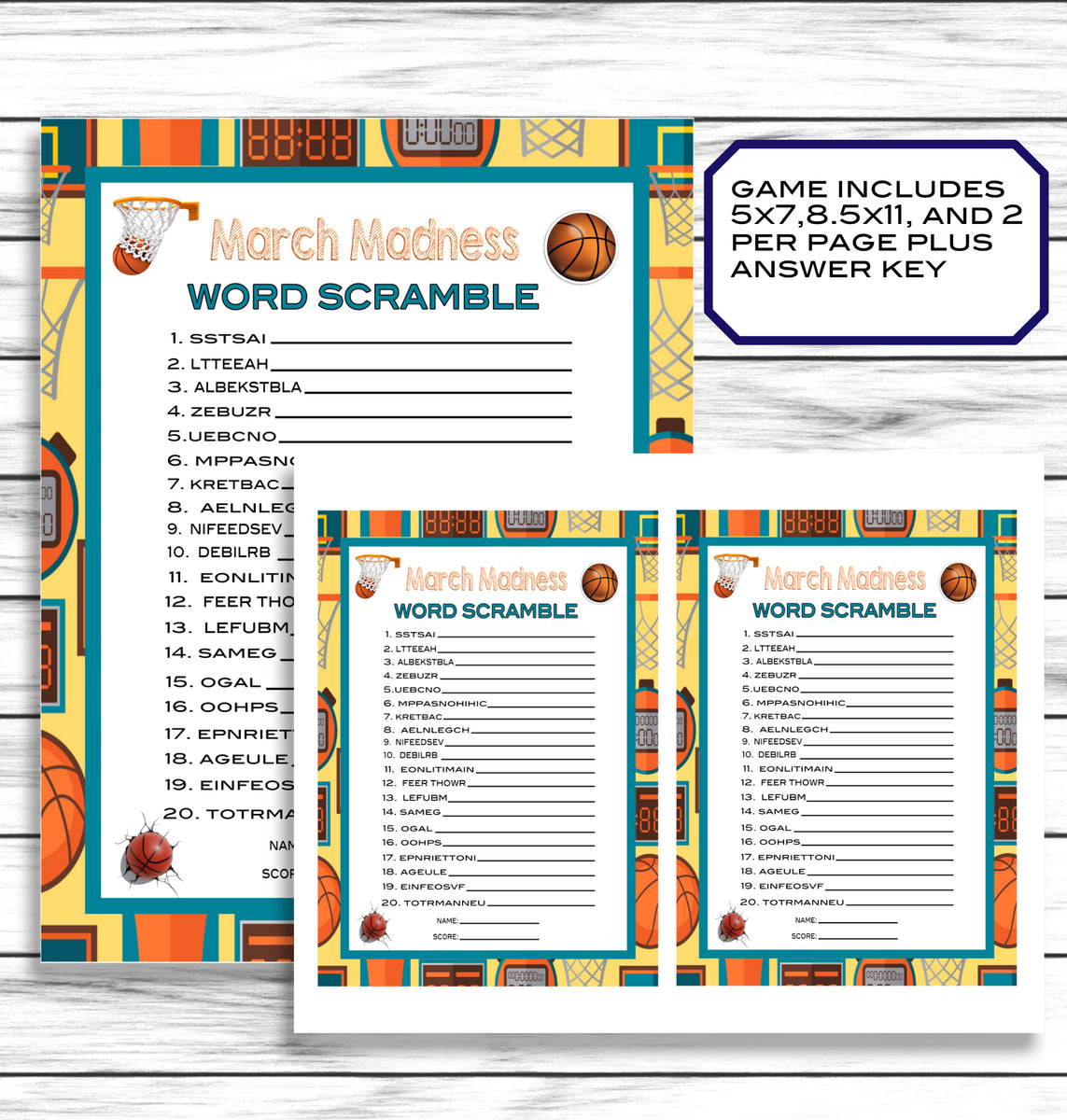 March Madness Word Scramble Party Game, College Basketball Game, Word ...