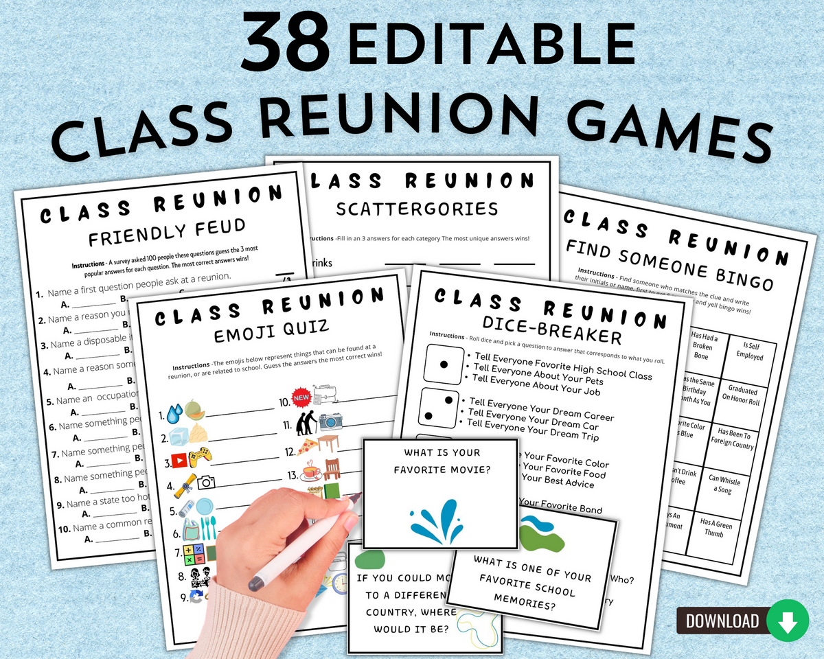 Printable Class Reunion Games | Editable Reunion Template Activities B ...