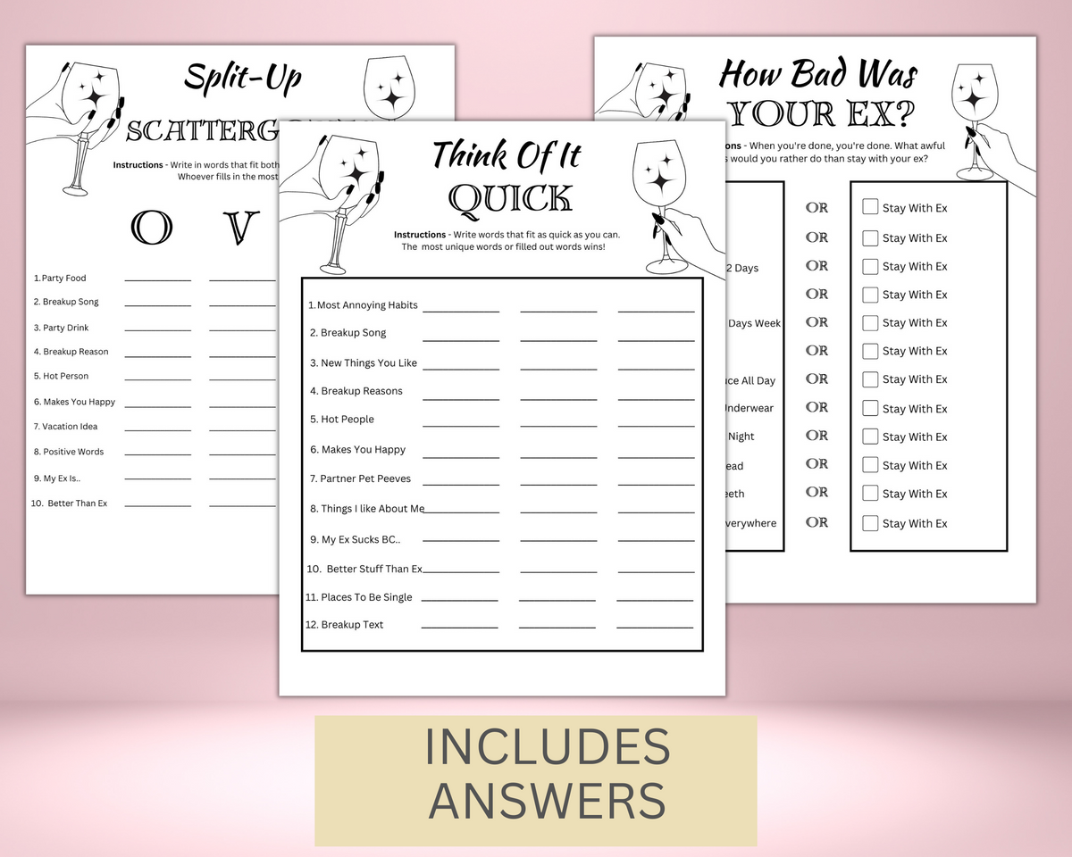 Printable Divorce Party Games Bundle | Breakup Celebration Party Quizz ...