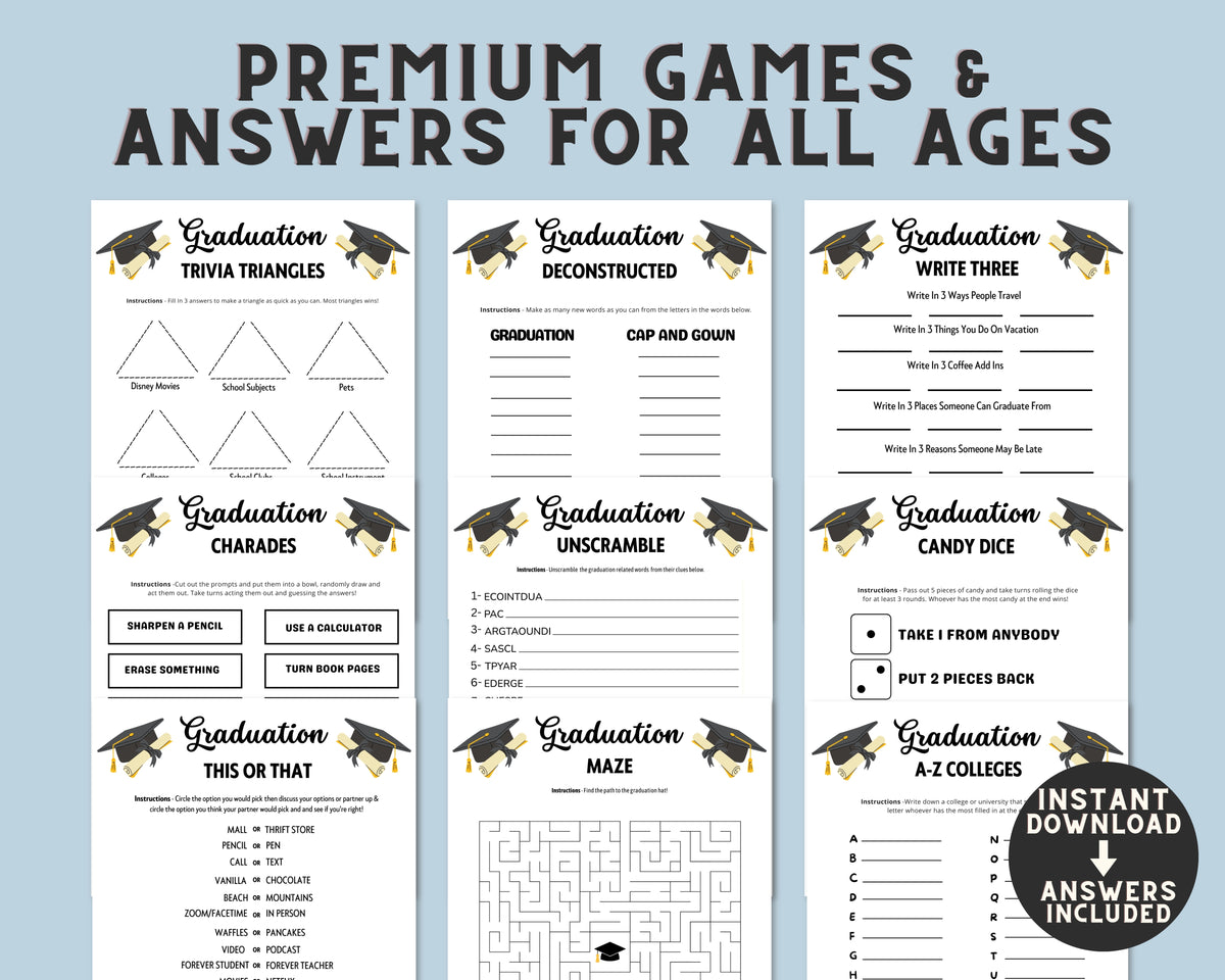 Graduation Party Editable Games Mega Bundle | Printable Adult Kids Gra ...