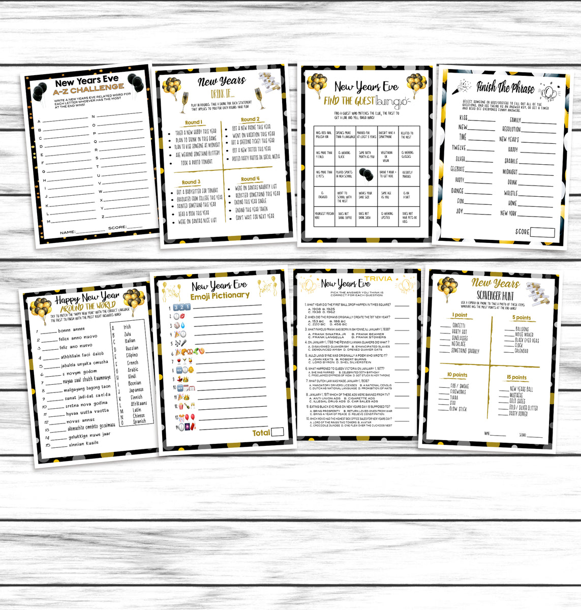 New Years Party Family 14 Game Set, Printable or Virtual Kids Adults A ...