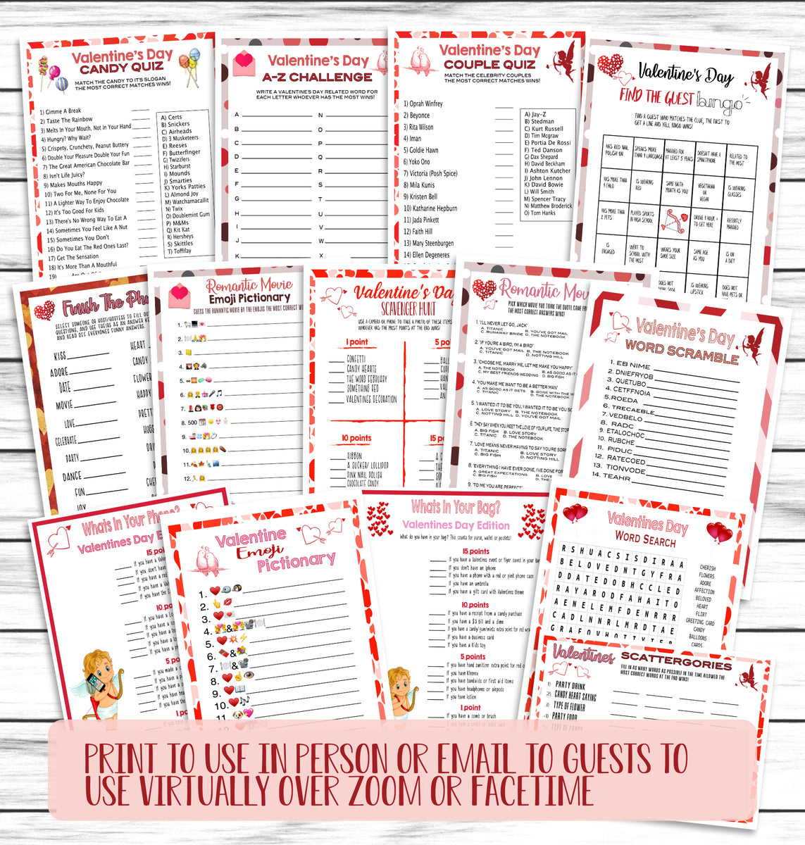 Valentines Day Party Family Game Set | Printable or Virtual Kids Adult ...