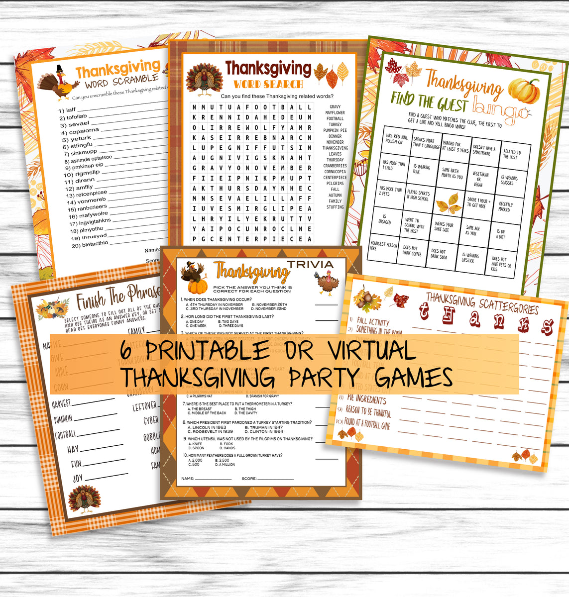 Thanksgiving Friendsgiving Party Family Game Set, Printable Kids Adult ...