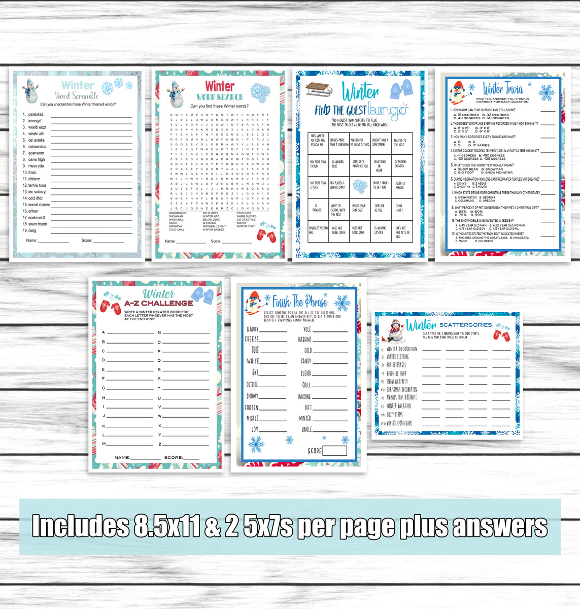 Winter Holiday Party Family Game Set, Printable or Virtual Kids Adults ...