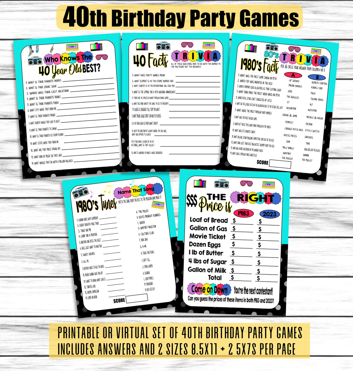 40th Birthday Party Printable Or Virtual Games, Decorations, Favors, B ...