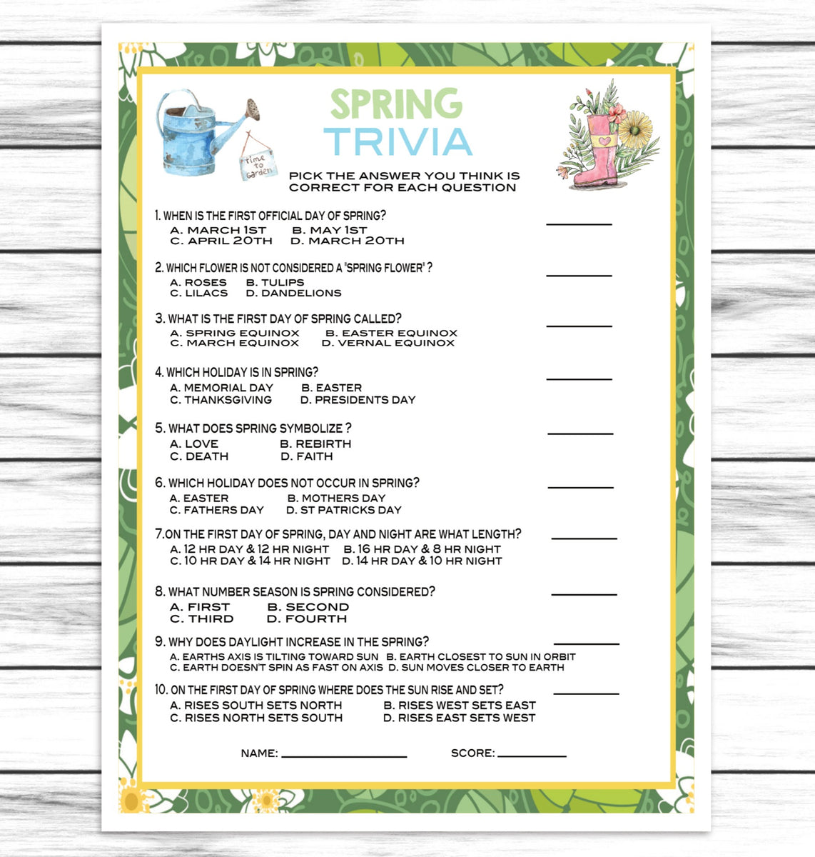 Spring Party Trivia Game, Kids Or Adults Spring Printable Or Virtual G ...