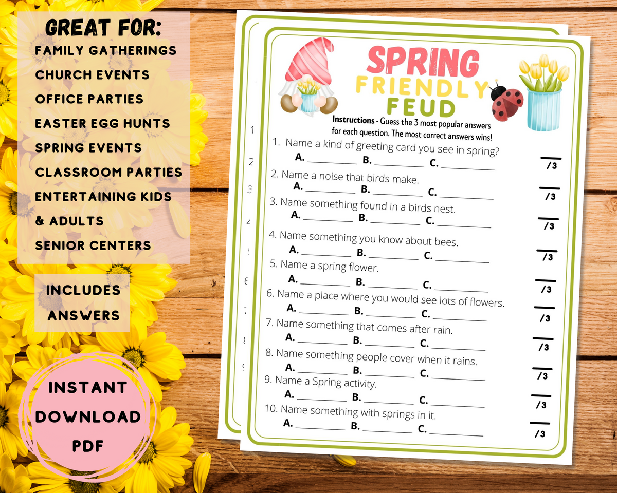 Spring Feud Trivia Printable Game | Adults Kids Fun Party Activity | S ...