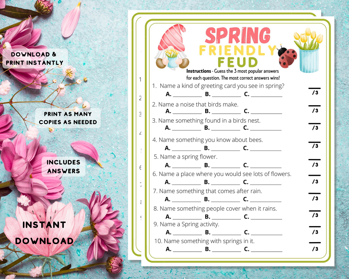 Spring Feud Trivia Printable Game | Adults Kids Fun Party Activity | S ...