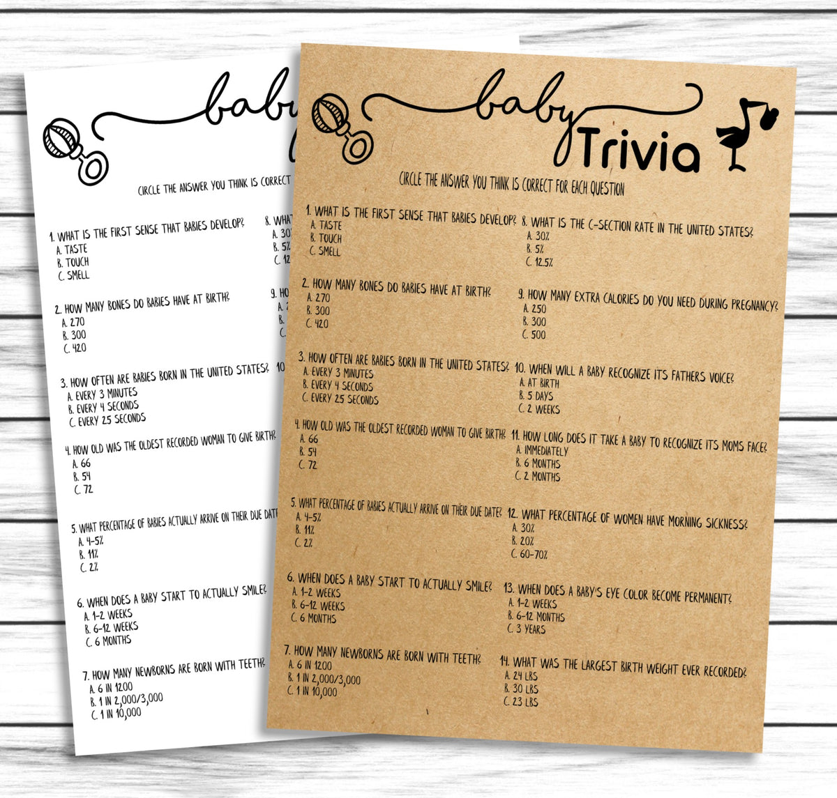 Baby Trivia Shower Game Virtual Or Printable, Newborn Trivia, Rustic G ...