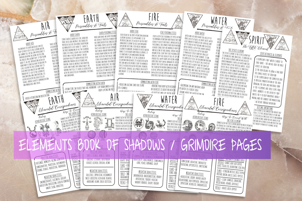 Elements Magic Book Of Shadows Witchcraft Grimoire Printable Set ...