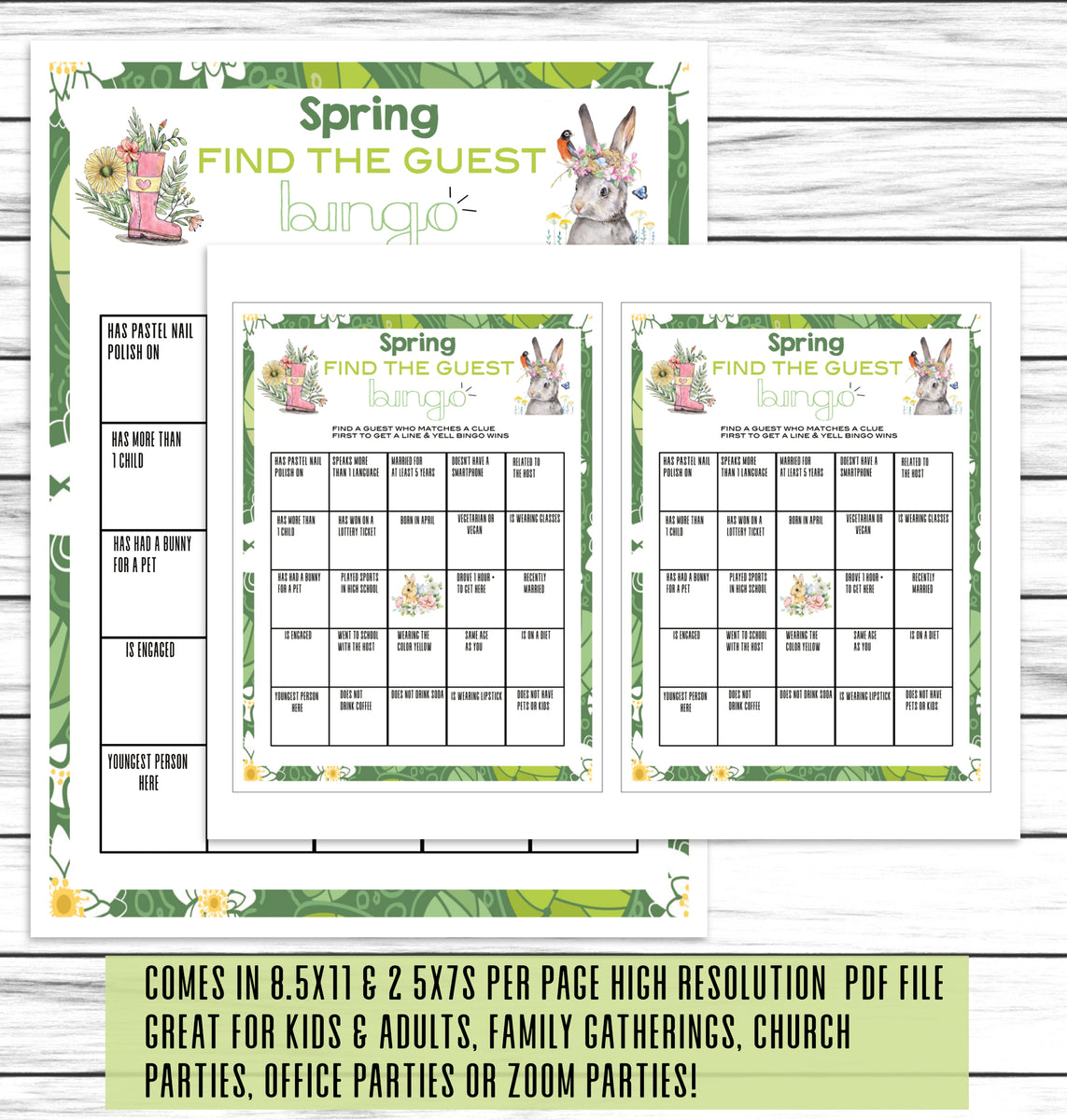 Spring Party Find The Guest Bingo Game, Kids Or Adults Spring Icebreak ...