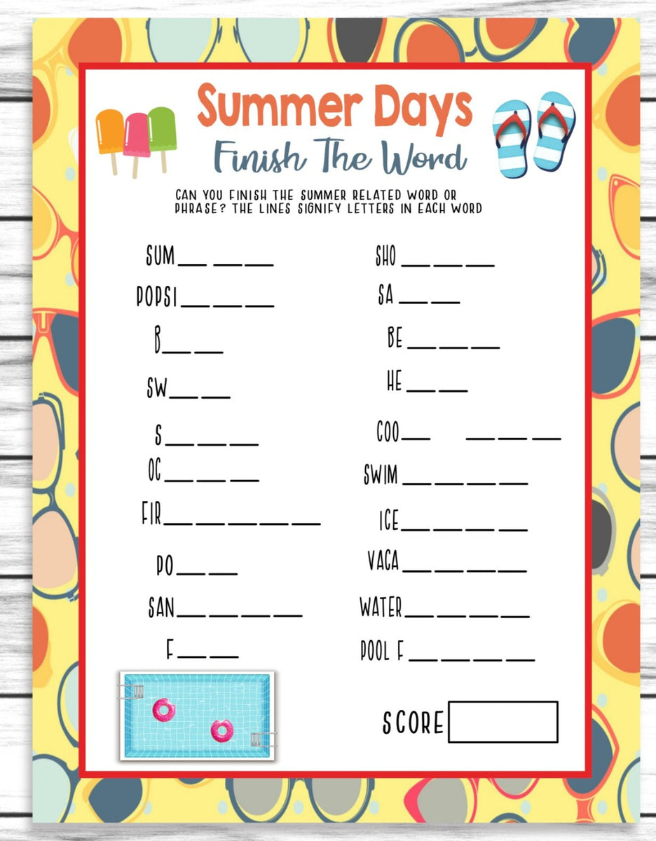 Summer Party Family Reunion Finish The Word Game, Printable Kids Activ ...
