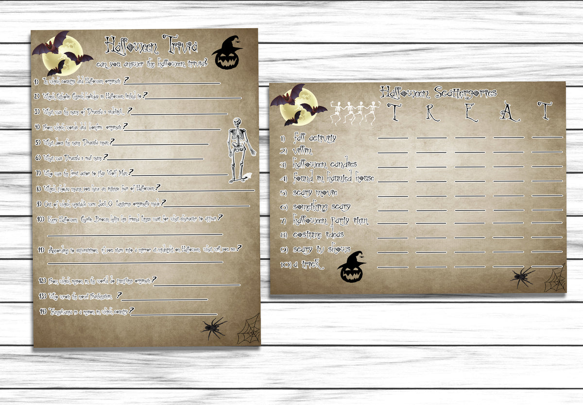 Halloween Costume Party Vintage Horror Trivia Games Bundle, Printable ...