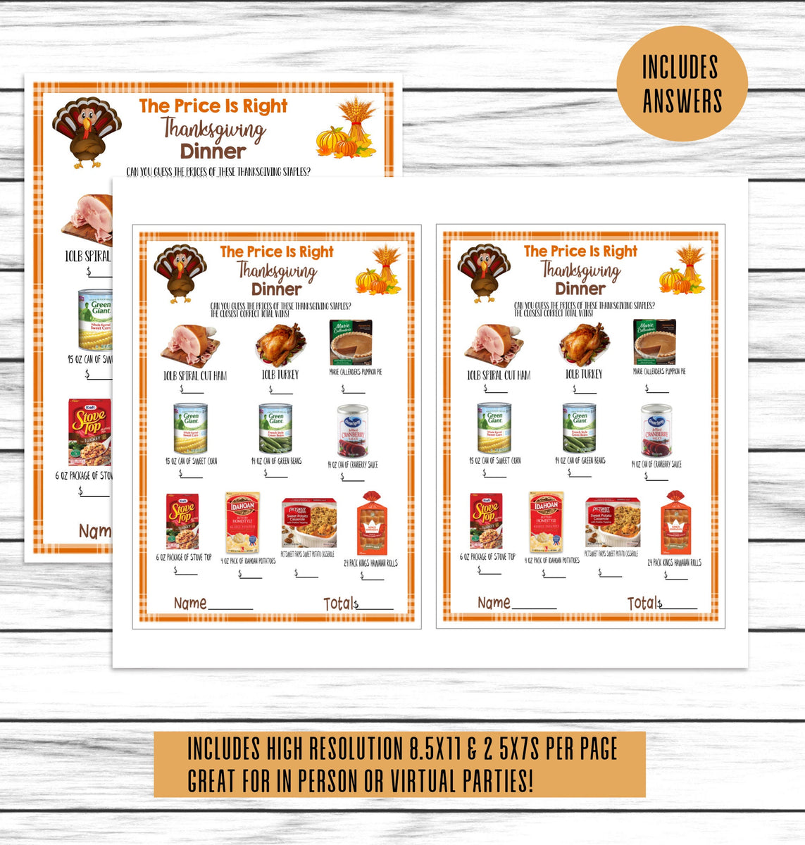 Thanksgiving Dinner Guess Price Game, Printable Or Virtual Turkey Day ...