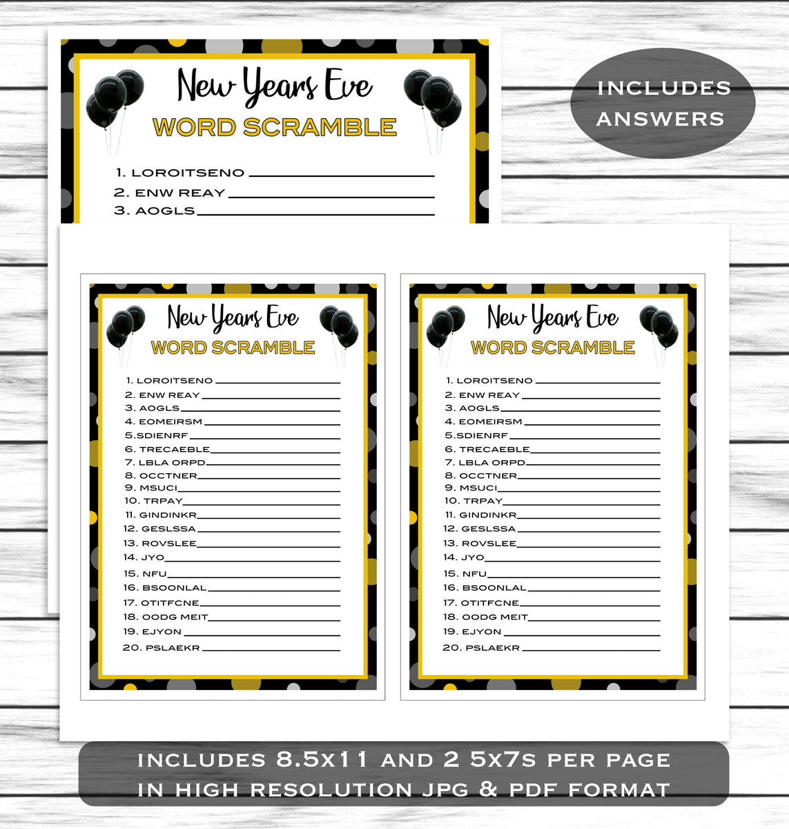 New Years Eve Word Scramble Game, Printable Or Virtual Holiday Party G ...