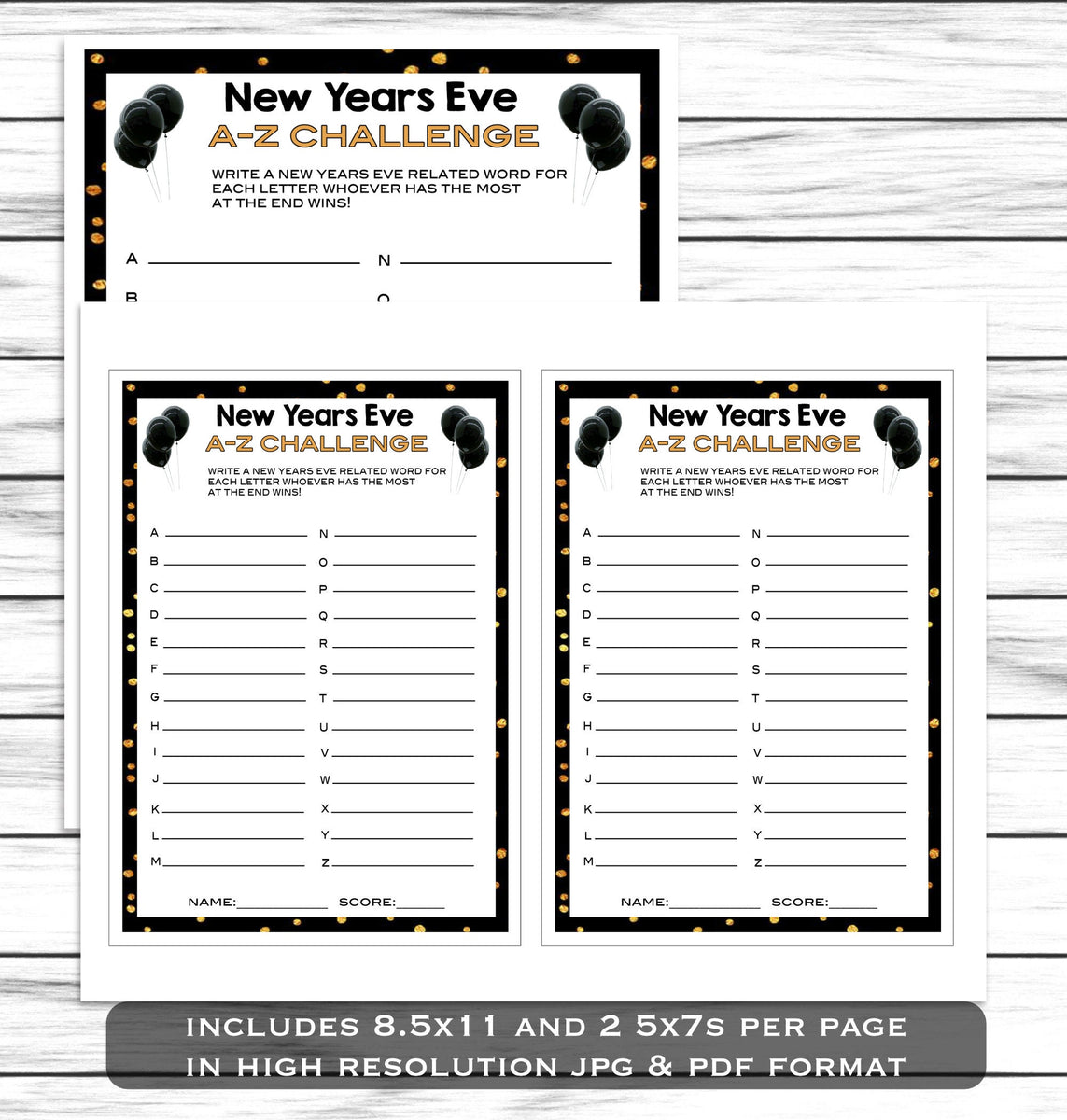 New Years A-Z Race Game, Printable Or Virtual Holiday Party Game For K ...
