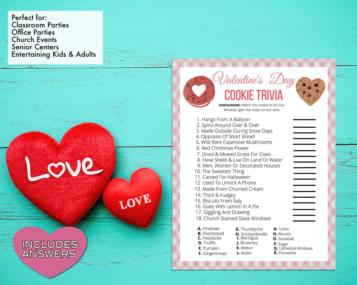 Cookie Quiz Trivia Game -Classroom Office Valentines Day Party Game Fo ...