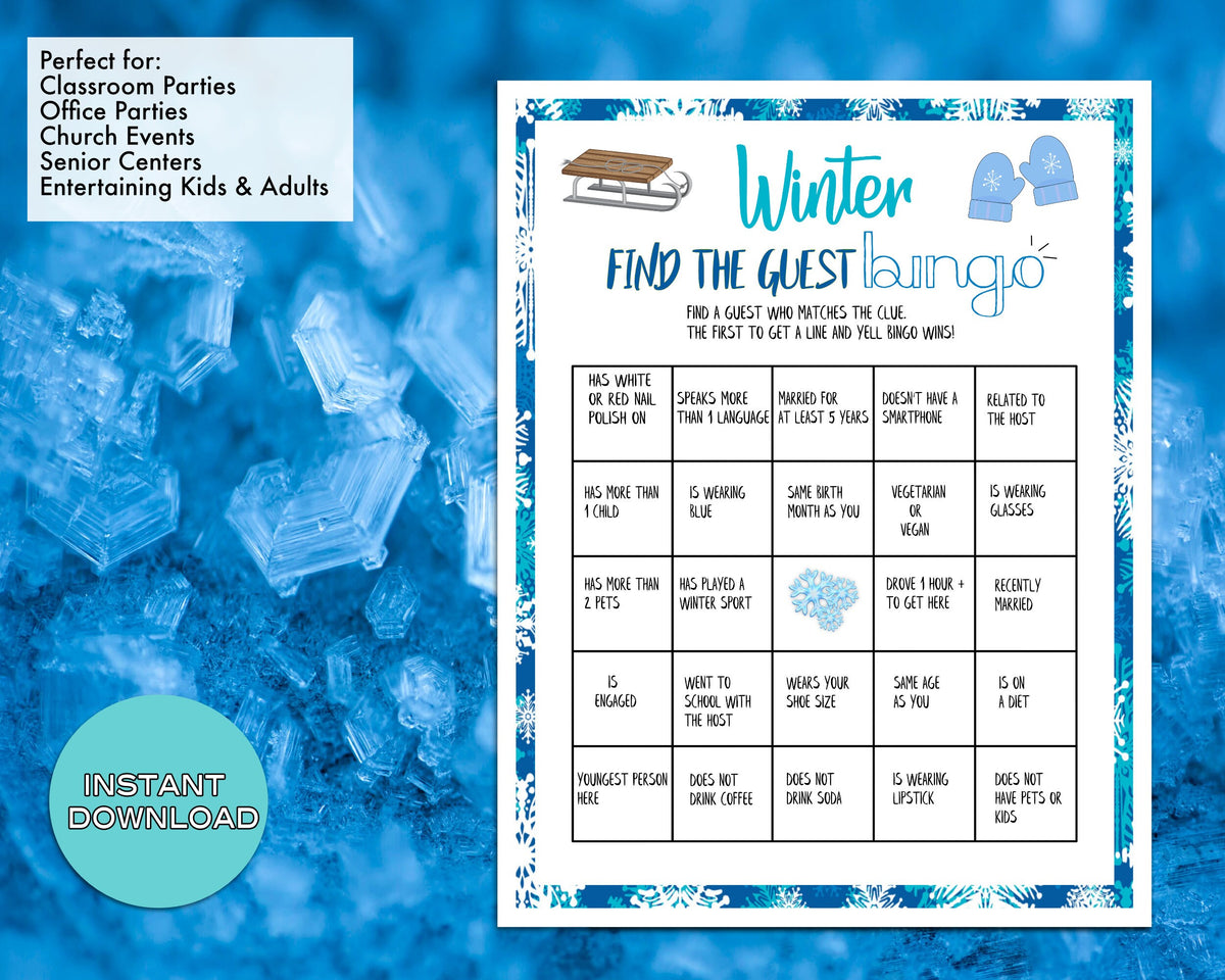 Winter Find The Guest Bingo Party Game, For Adults Kids, Classroom, Of ...