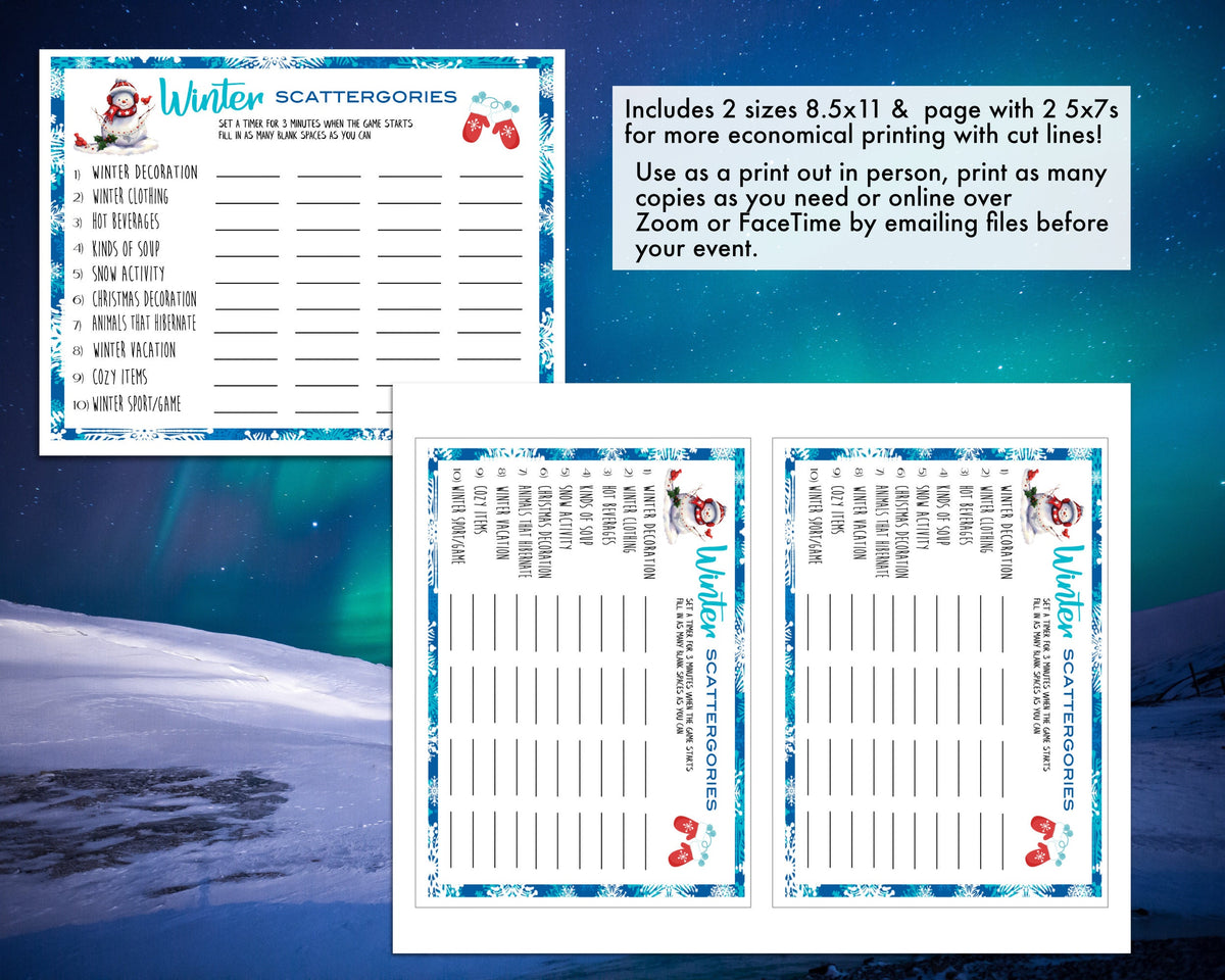 Winter Scattergories Word Party Game, For Adults Kids, Classroom, Offi ...