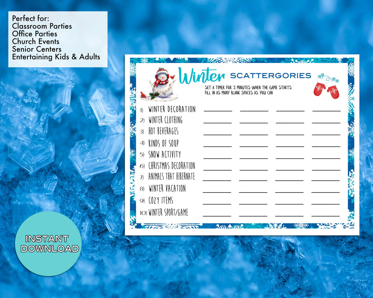 Winter Scattergories Word Party Game, For Adults Kids, Classroom, Offi ...