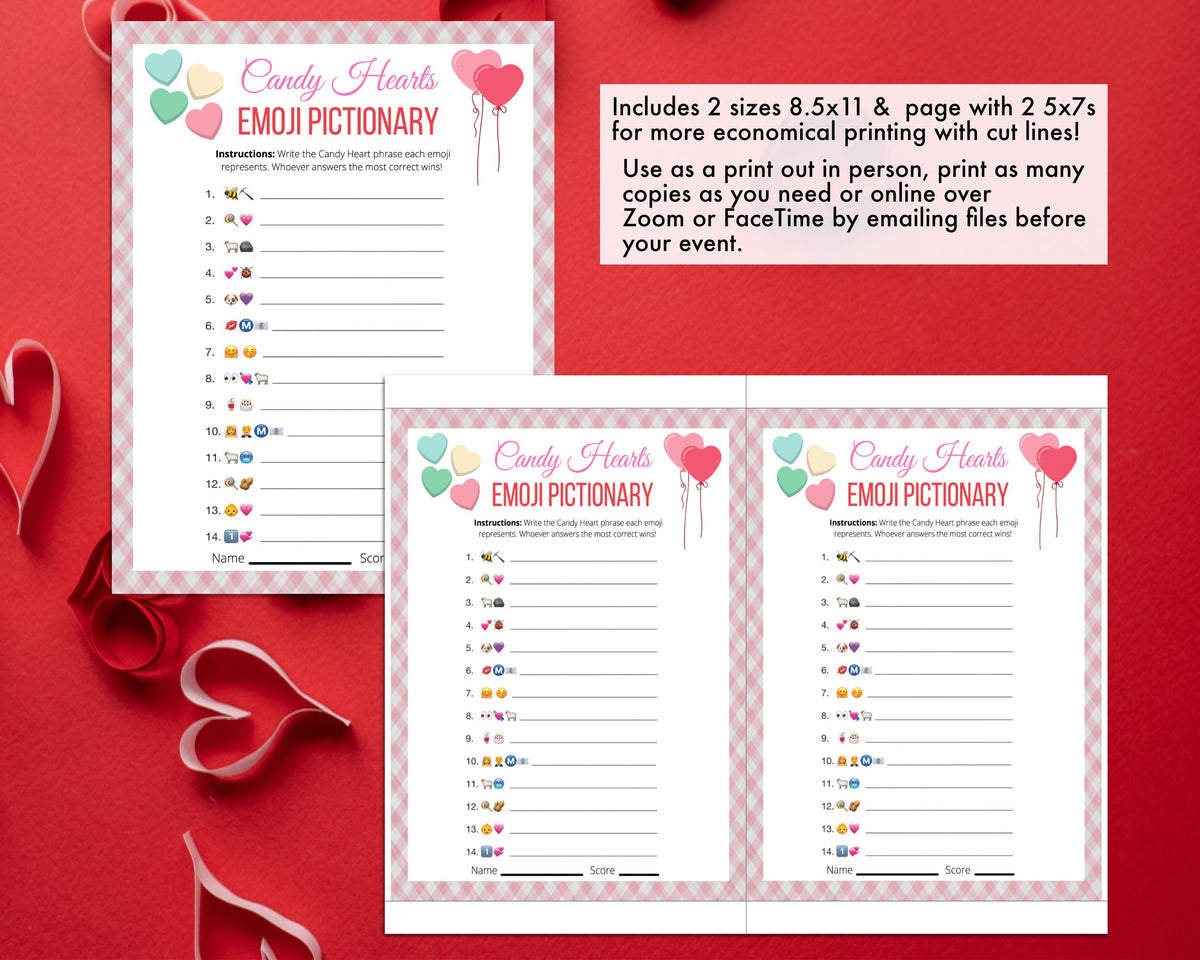 Candy Hearts Emoji Pictionary Game -Classroom Office Valentines Day Pa ...