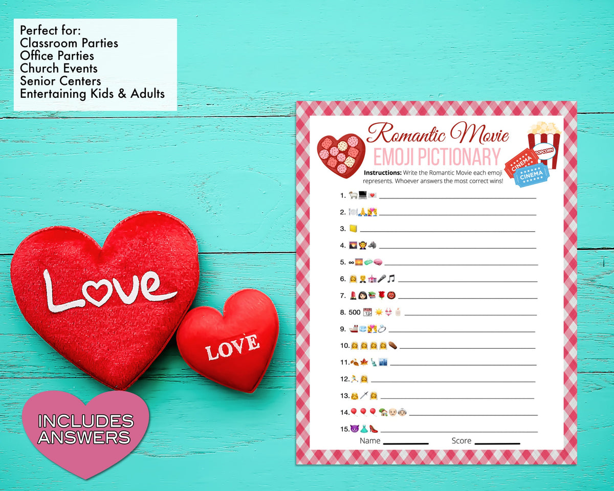 Romantic Movie Emoji Pictionary Game -Classroom Office Valentines Day ...