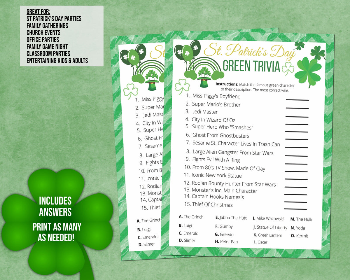 St Patricks Day Green Trivia Game, Printable Virtual Family Activity ...