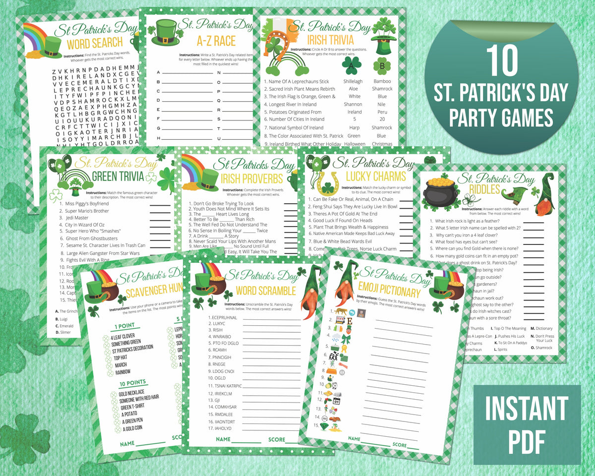 Printable St Patricks Day 10 Game Bundle | St Paddys Office Classroom ...