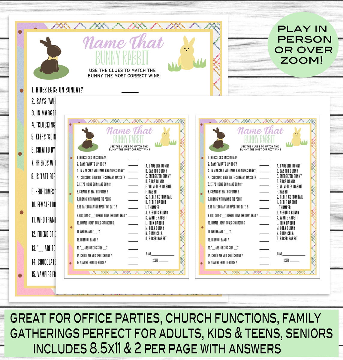 Printable Or Virtual Easter Bunny Trivia Game | Easter Party Decor | E ...