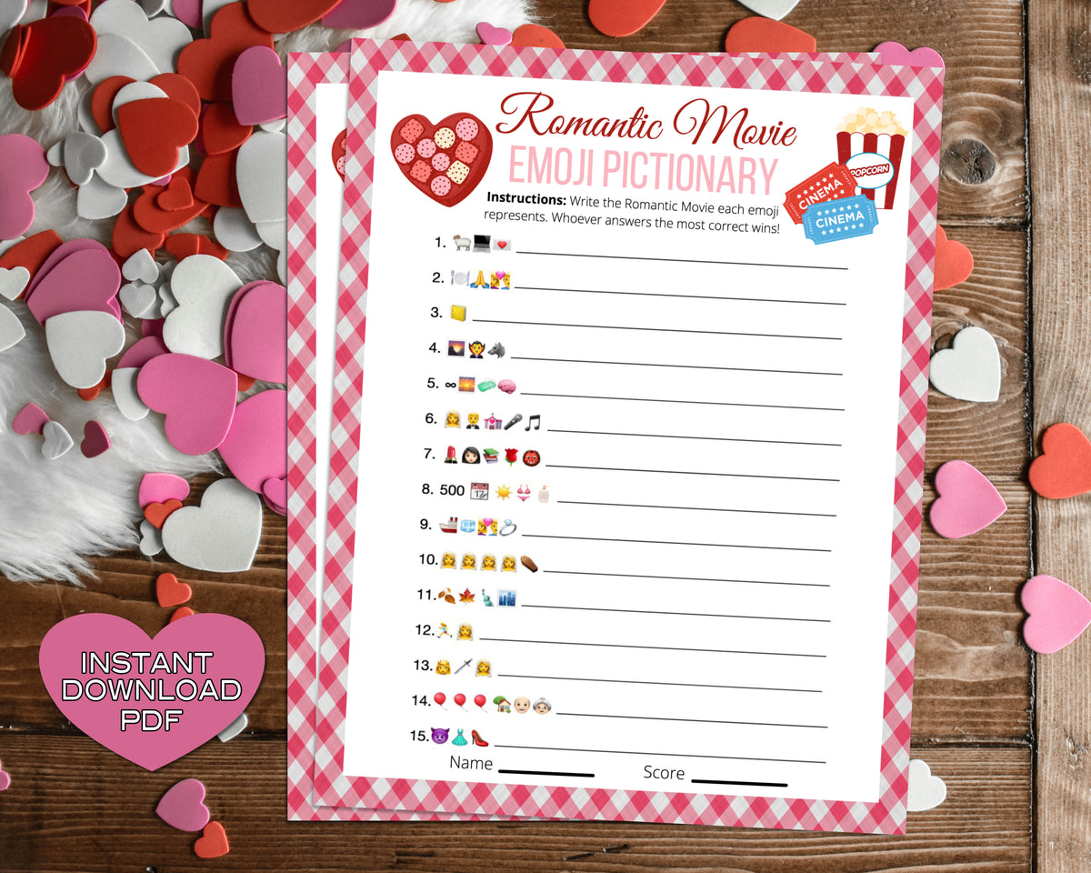Romantic Movie Emoji Pictionary Game -Classroom Office Valentines Day ...