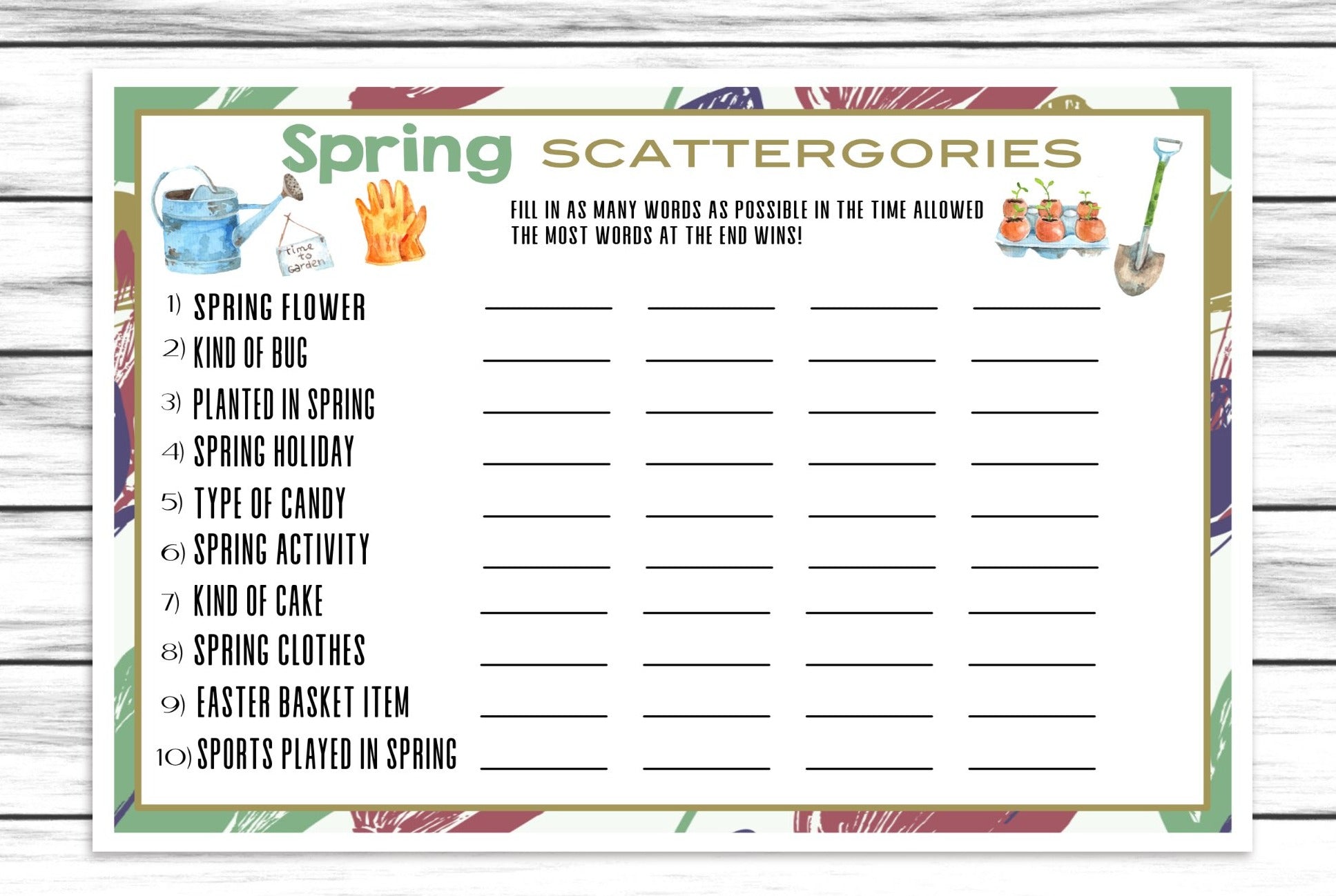 Scattergories Game Printable